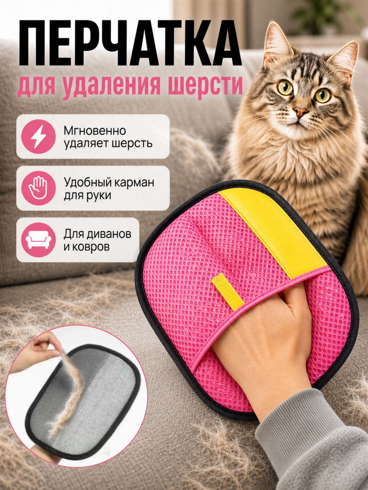 Антистатическая перчатка для удаления шерсти животных, варежка для сбора шерсти кошек и собак с мебели и одежды, 24*18 см