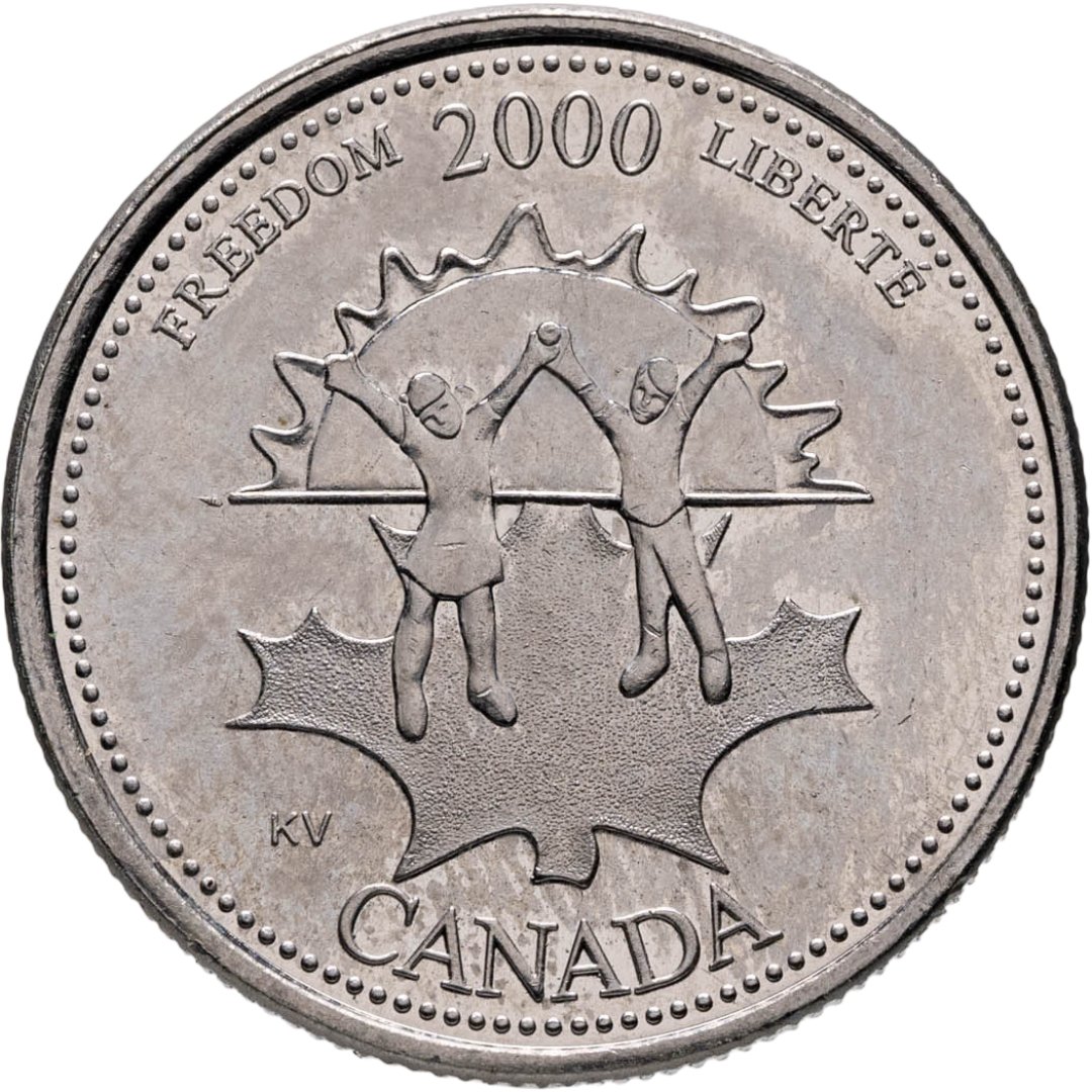 Канада 25 центов квотер, quarter dollar 2000 "Миллениум - Свобода", Сталь, в сохранности UNC