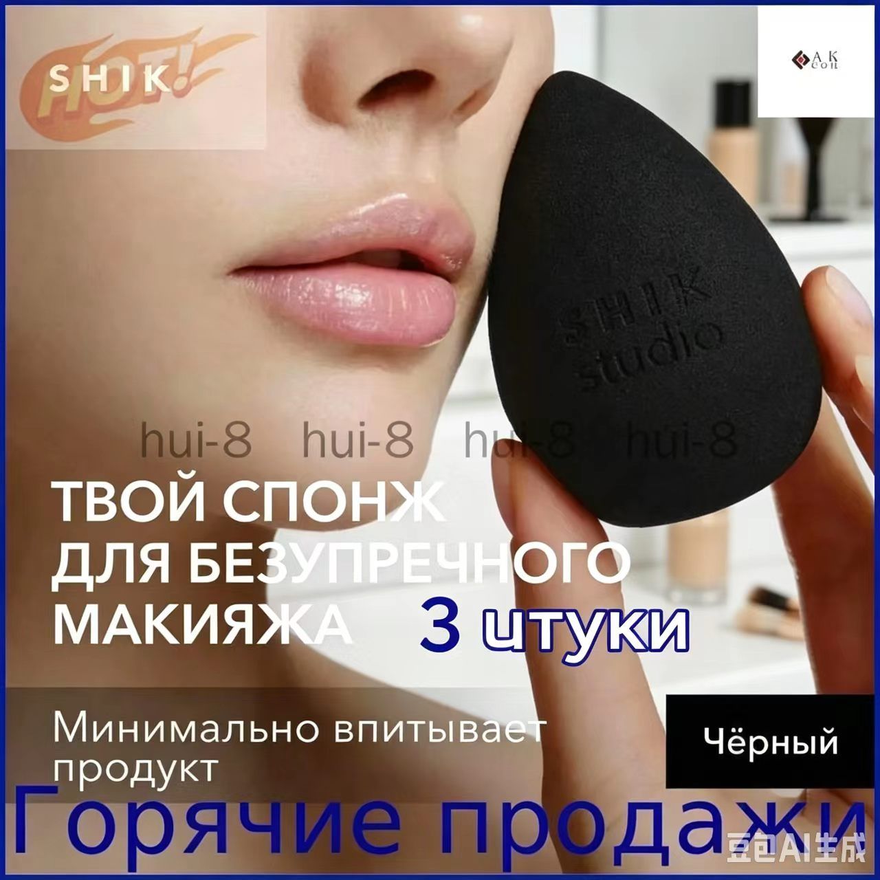 SHIK STUDIO Спонж для макияжа MAKE-UP BEAUTY BLENDER для тонального крема румян и консилера черный*3 штуки