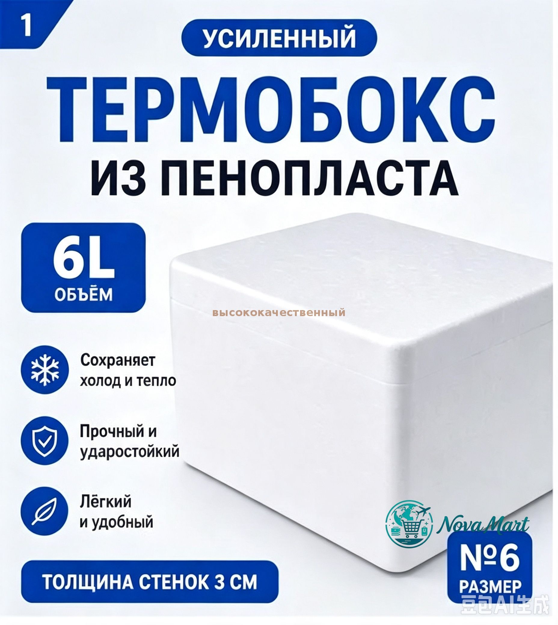 Термобокс из пенопласта 6 л утолщенный контейнер для хранения и перевозки продуктов, рыбы, мяса, морепродуктов