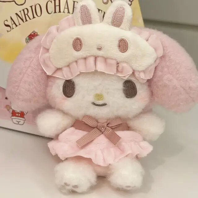 Плюшевая игрушка кролик в одежде с очками бело-розовая мягкая кукла