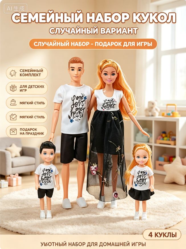 Набор кукол шарнирных для девочки Счастливая семья Барби / кукольный набор, 30 см