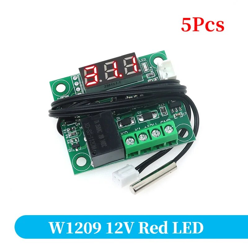 Термостат W1209 12V с LED, 5шт, красный