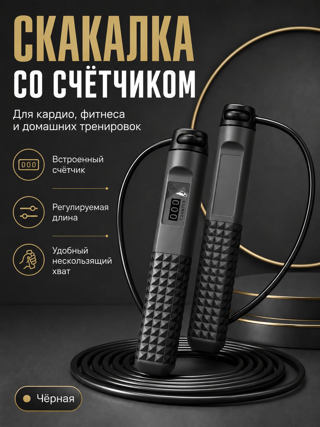 Скакалка спортивная взрослая для фитнеса со счетчиком