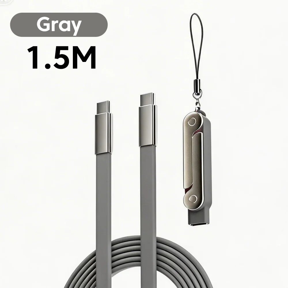 Кабель для быстрой зарядки USB-C на Type-C 240 Вт со складной подставкой-адаптером для iPhone 17, OnePlus, съемный кронштейн, кабель для передачи данных