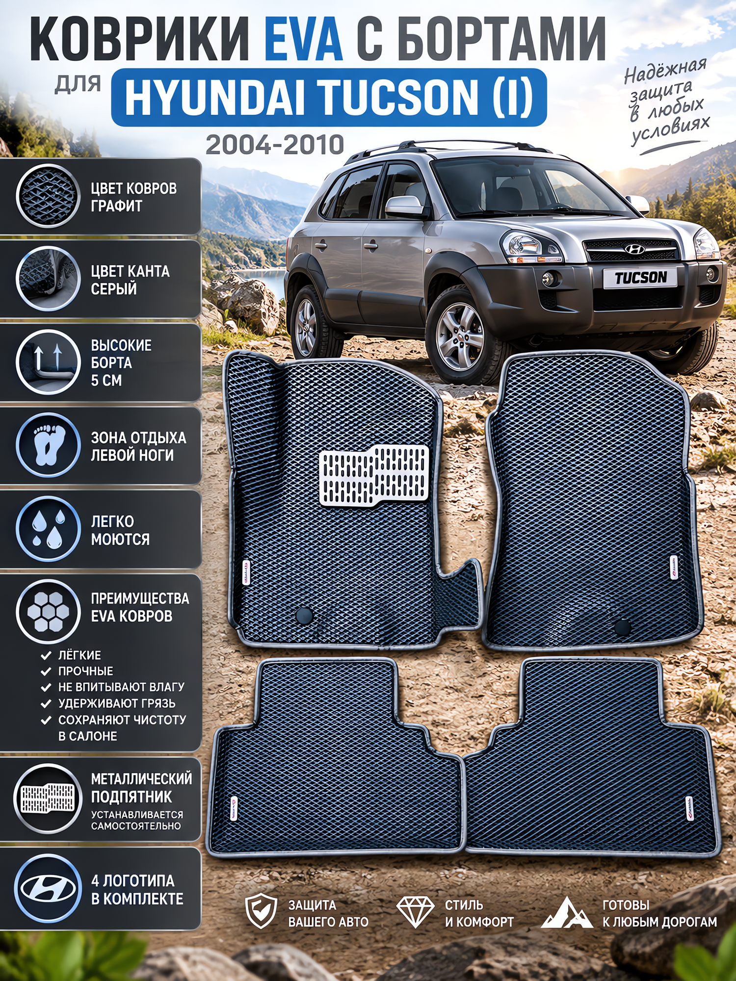 Комплект EVA с бортами для Hyundai Tucson (I) 2004-2010/ Хендай Туссон 1.
