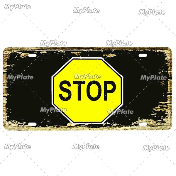 Металлический знак "STOP" желтый 15x30 см MyPlate