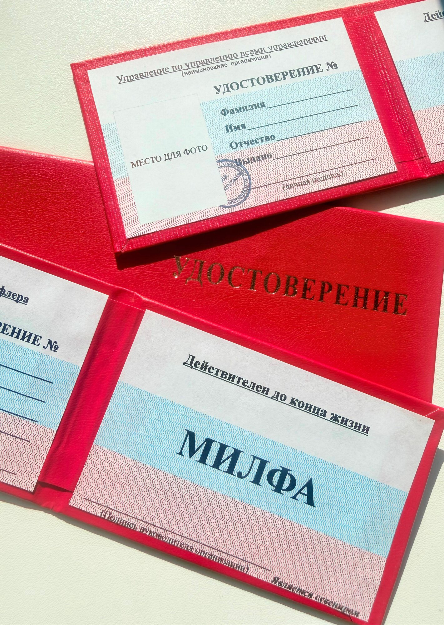 Удостоверение сувенирное ксива Милфа