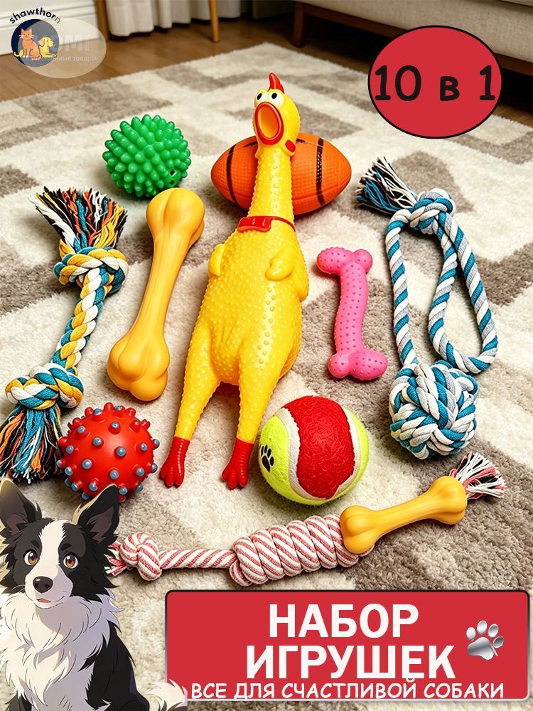 Игрушки для собак. Набор канатных игрушек для собак средних и мелких пород для игры и здоровья клыков10 в 1
