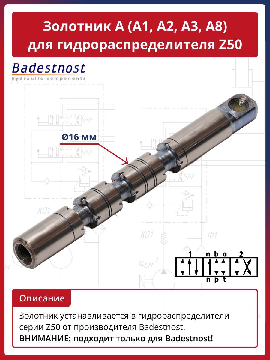 Золотник A (A1, A2, A3, A8) для гидрораспределителя Z50 Badestnost (Италия)