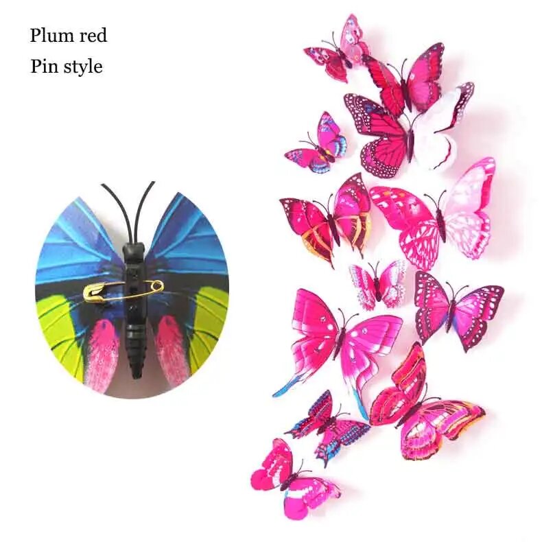 Бабочки наклейки на стену, plum red, pin