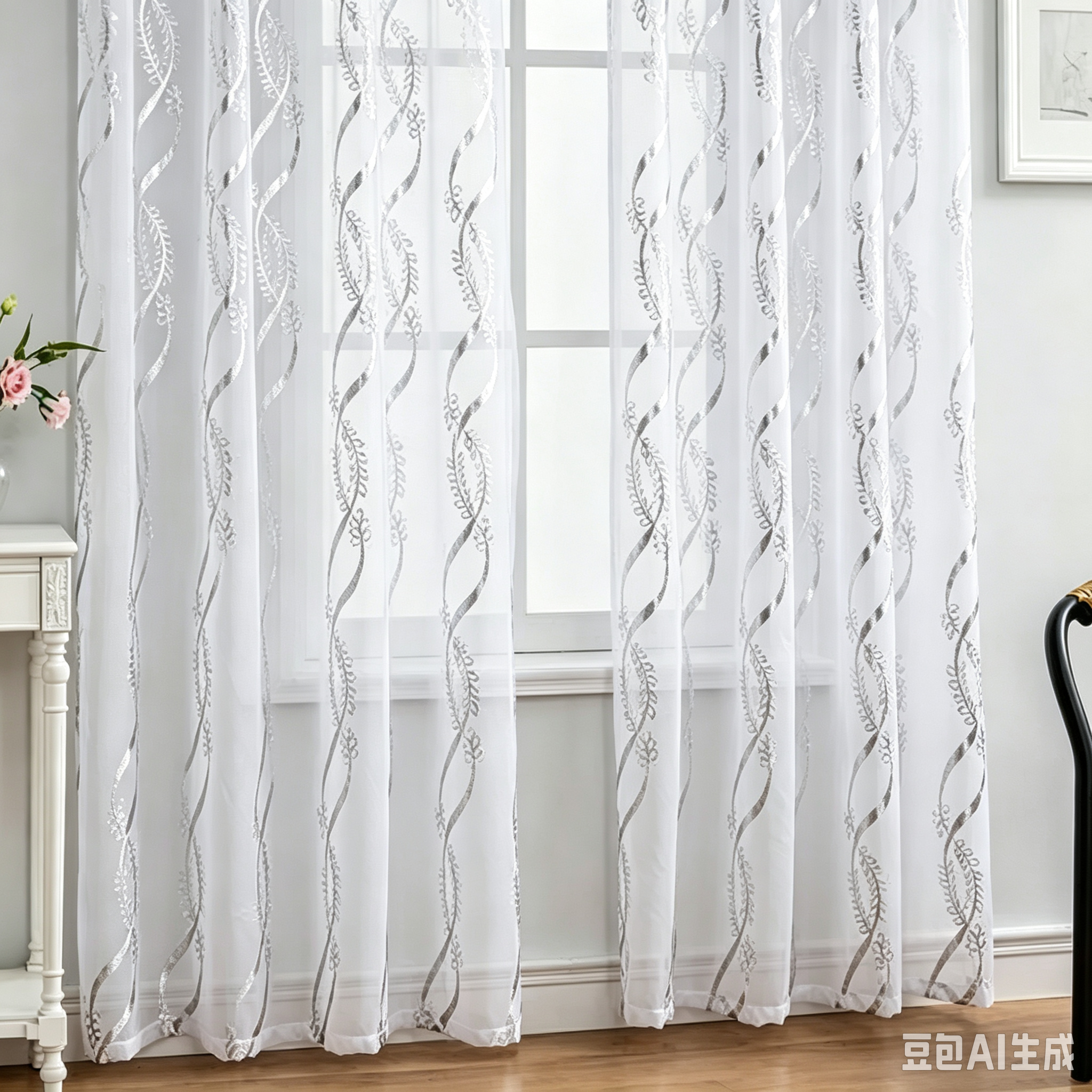 Тюль белый с вышитым узором, комплект 2 шт, 130×275 см, полупрозрачный