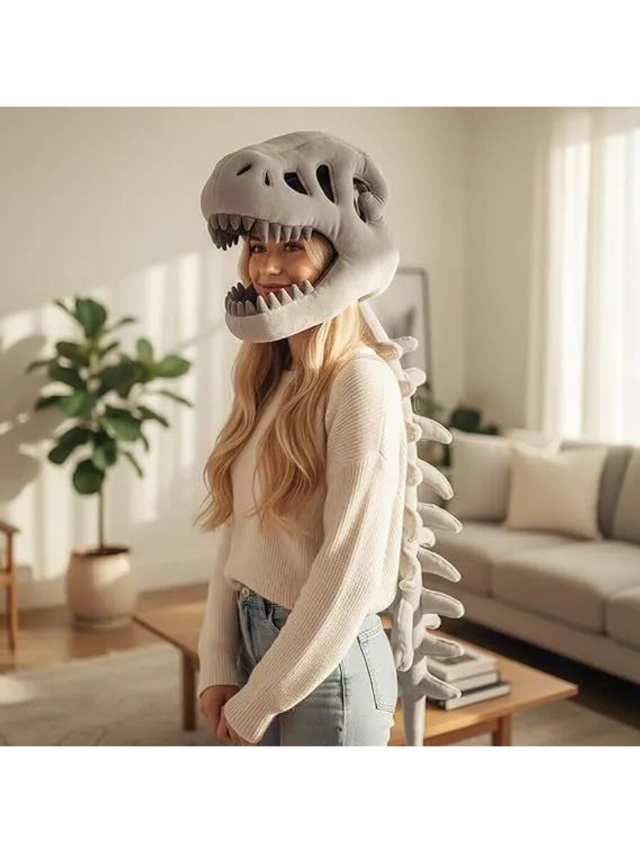 Забавный плюшевый головной убор с эксклюзивным 3D скелетом динозавра