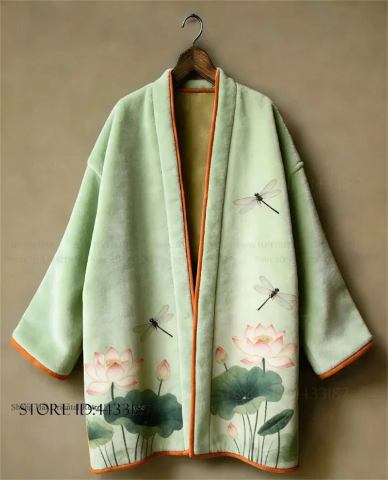 Утеплённый фланелевый кардиган-кимоно Unisexe Зеленый, XL, Kimono Cardigan 4
