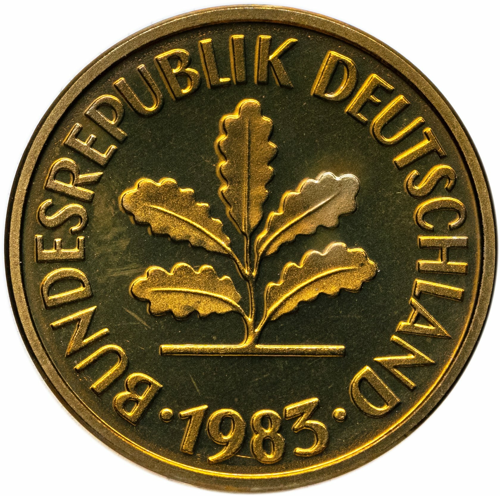 Германия 5 пфеннигов pfennig 1983, знак монетного двора: "F" - Штутгарт, Сталь, в сохранности Proof