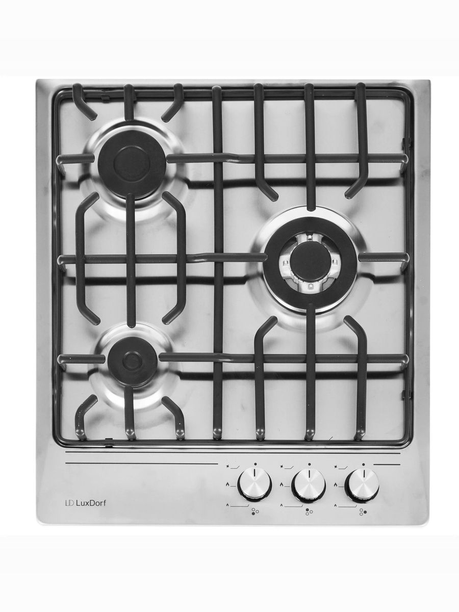 Варочная панель газовая 3 конфорки Lux Dorf 45см, H45V35M450, нержавеющая сталь, электроподжиг, WOK конфорка, LAMA решётки, жиклёры, Турция