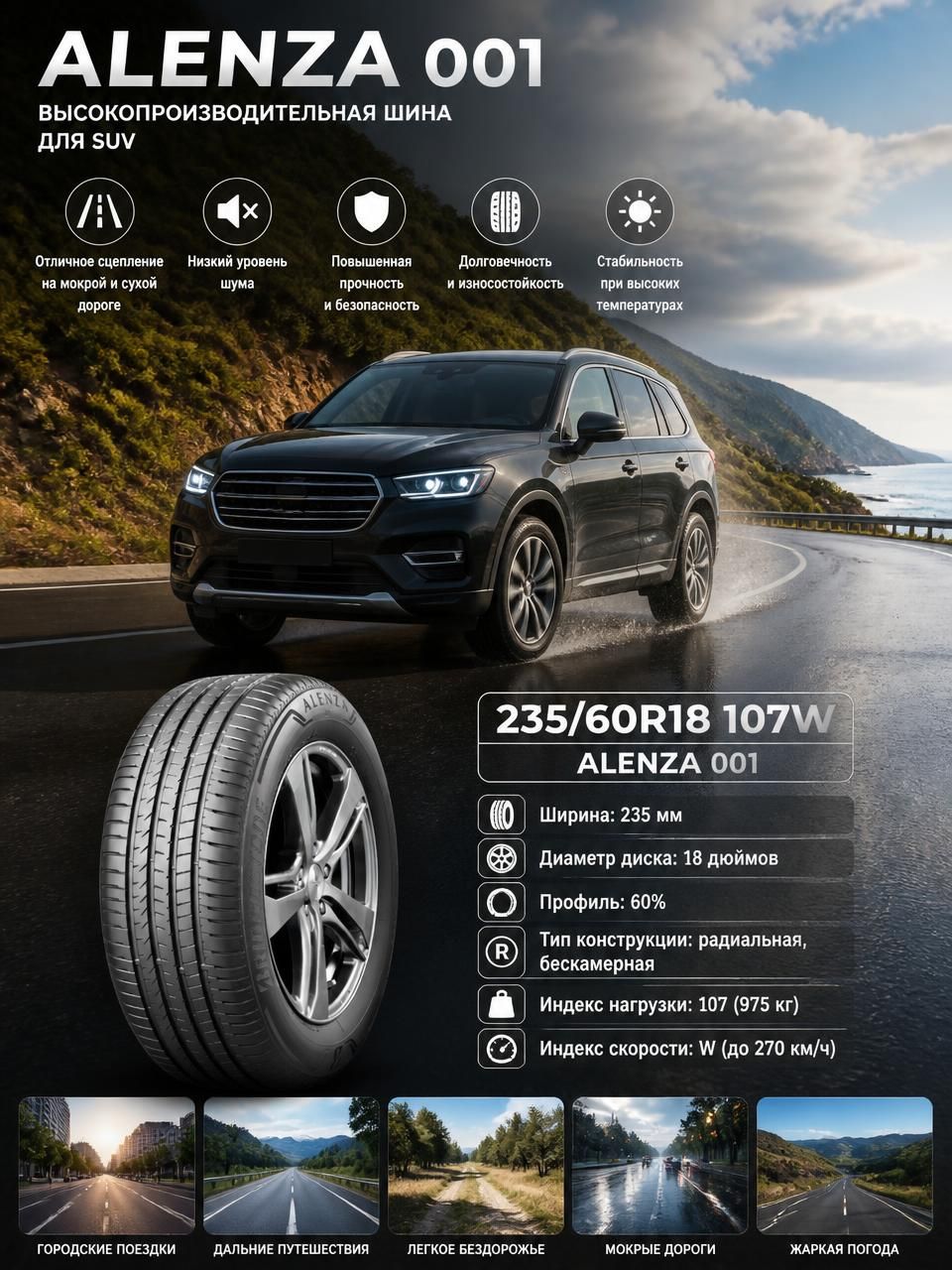 Bridgestone ALENZA 001 235/60 R18 107W летняя автошина с усиленным каркасом