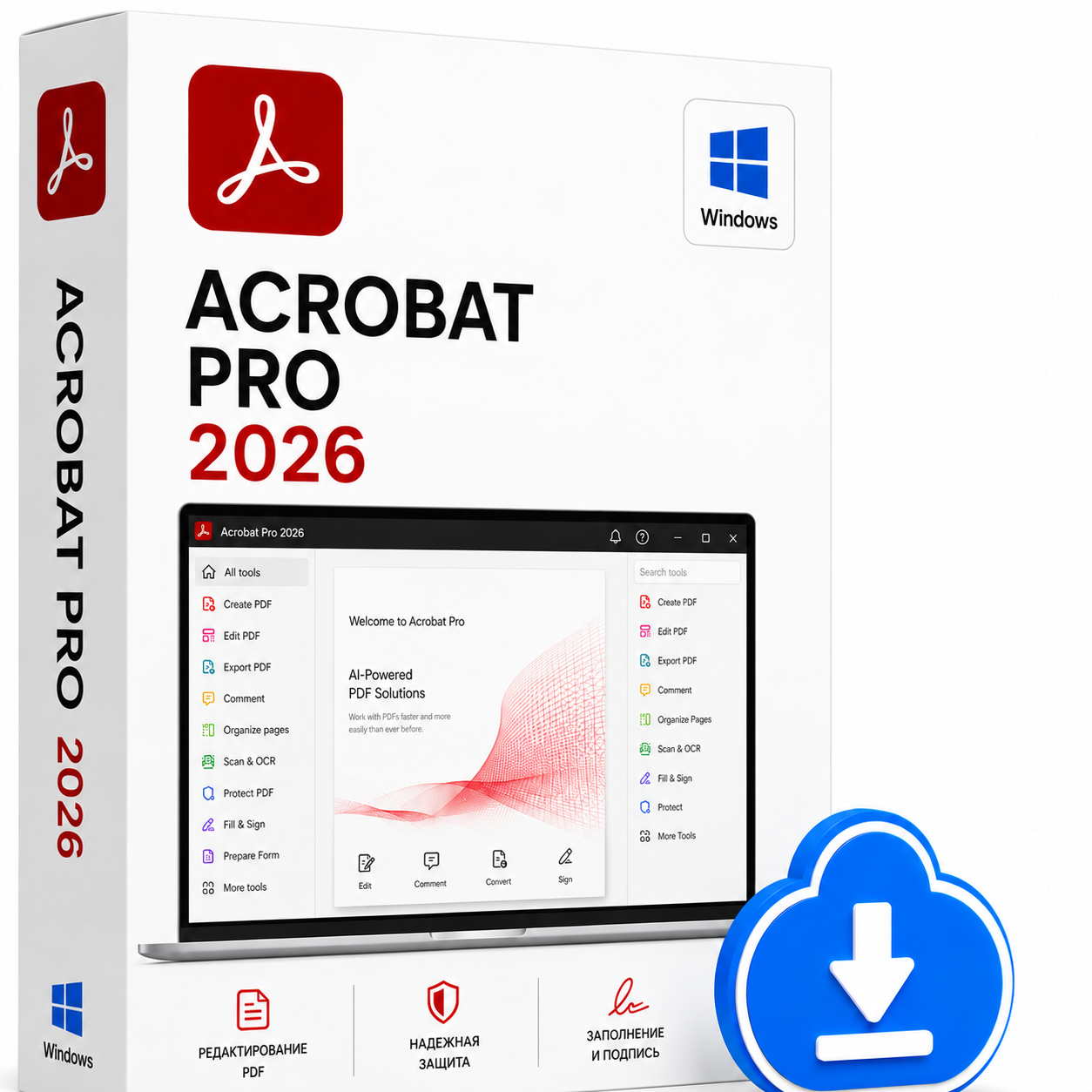 Adobe Acrobat Pro 2026 для Windows | Бессрочная версия | PDF-редактор, создание и конвертация PDF
