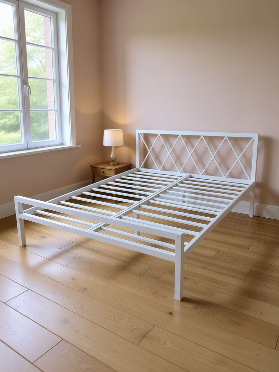 Кровать LOFT Mebel Кэрри, 2-спальная, металлическая, с бортиками, белая