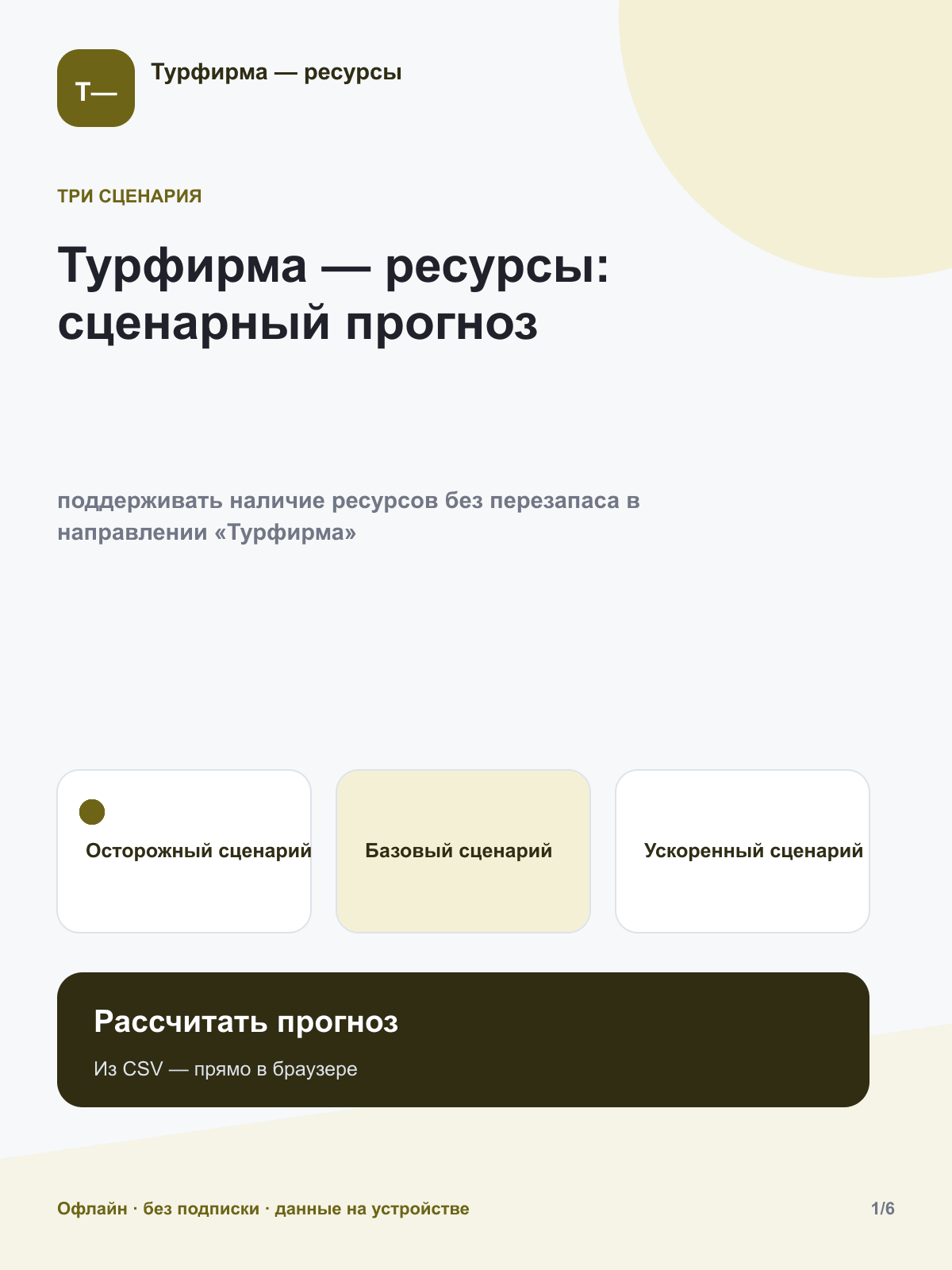 Турфирма — ресурсы: сценарный прогноз