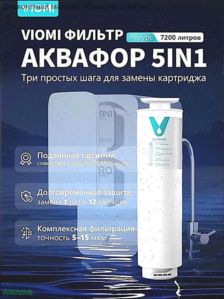 Сменный картридж для проточного фильтра VIOMI Blue Lite 400G/600G, 5-в-1, ресурс 7200 л