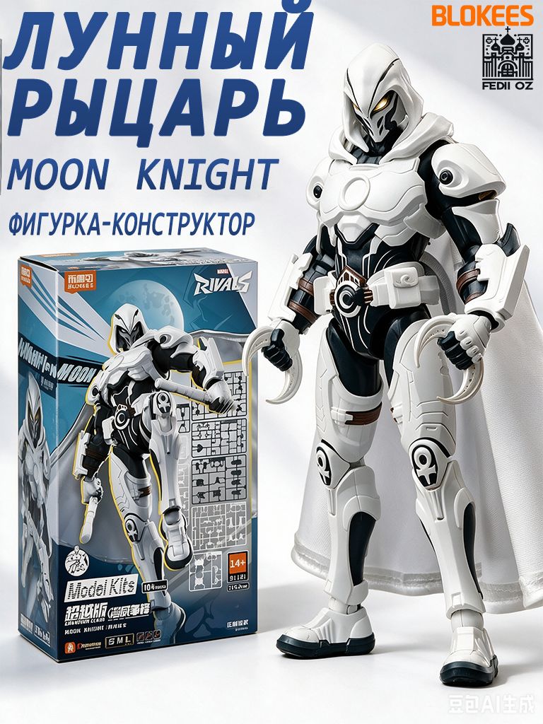 Blokees Marvel Moon Knight, Лунный Рыцарь, сборная фигурка супергероя, подвижная коллекционная модель с аксессуарами