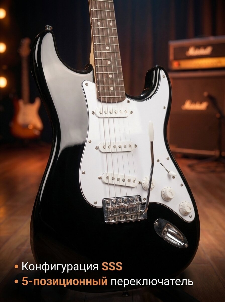 Электрогитара, черная, RN Guitars ST202-BLK — фото 1