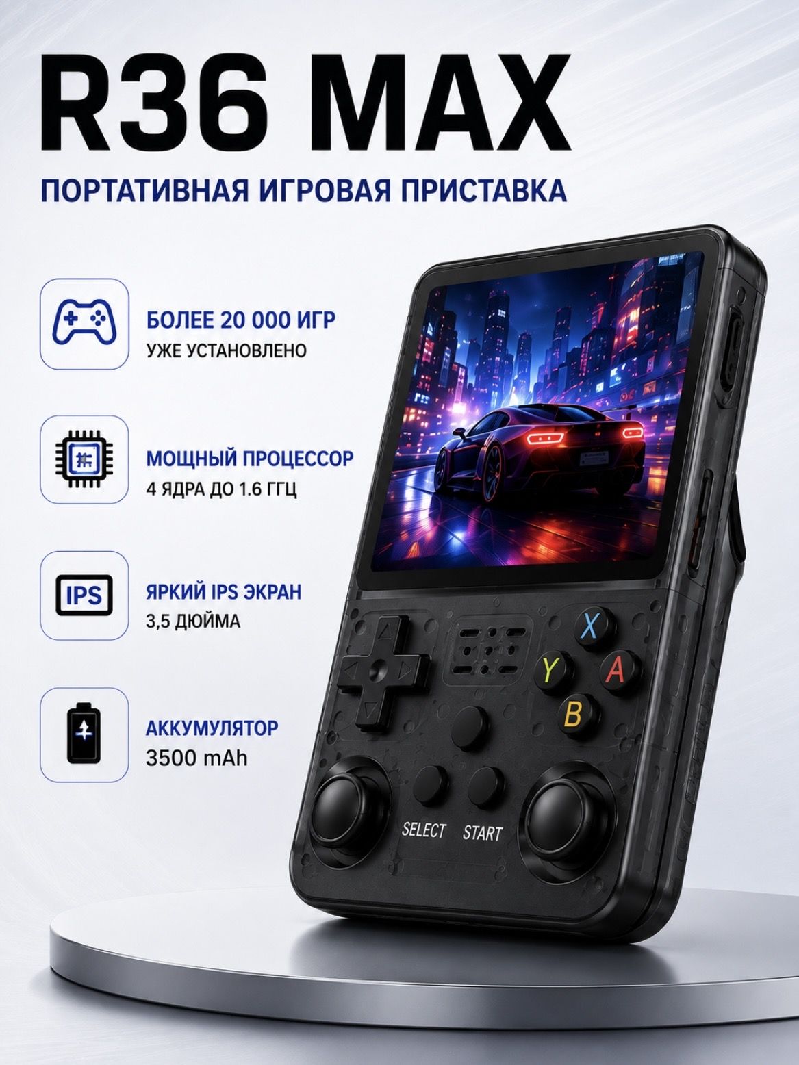 Портативная игровая консоль R36 MAX 16 ГБ, Ретро-приставка с играми