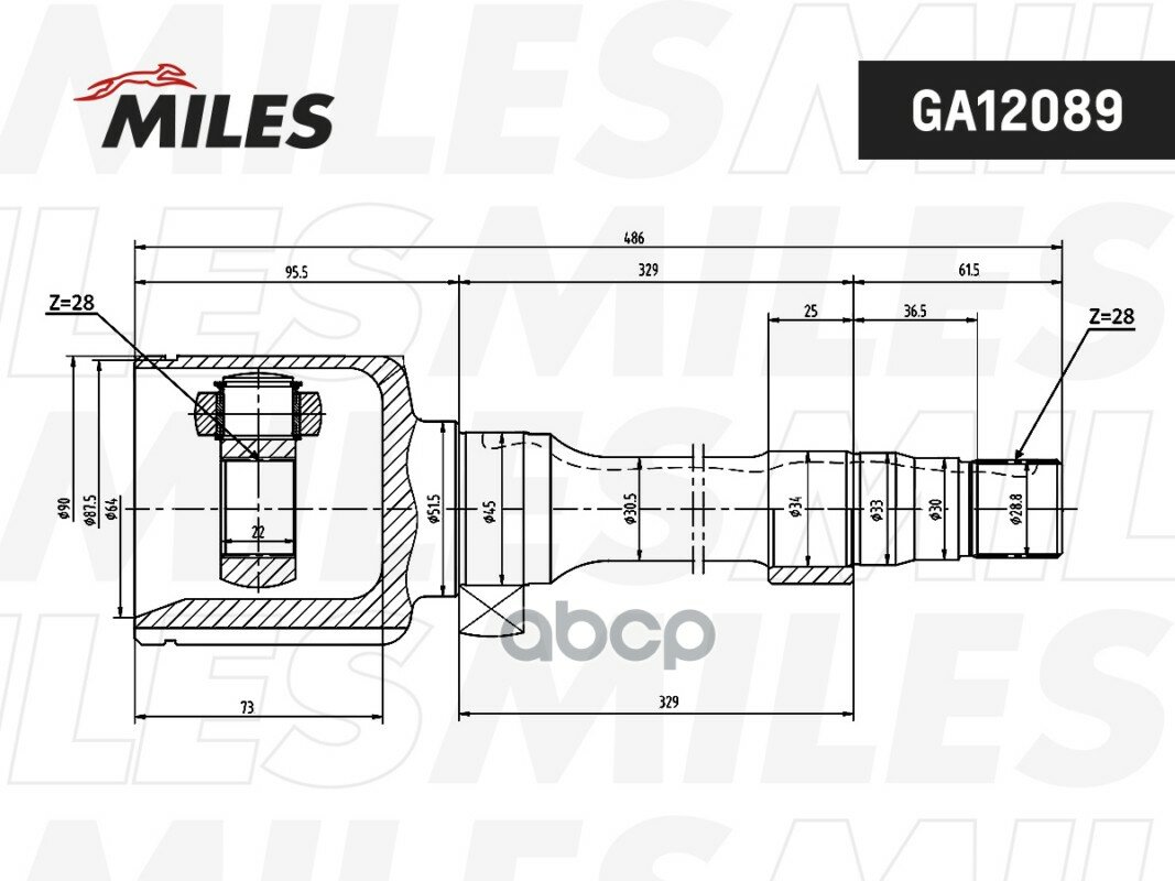 ШРУС внутренний Miles арт. GA12089