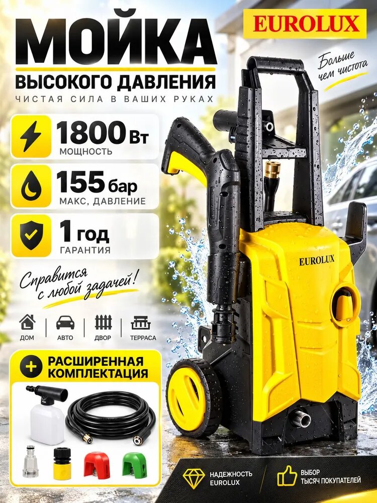 Мойка высокого давления Eurolux M-5 PR 155 бар, 1800Вт