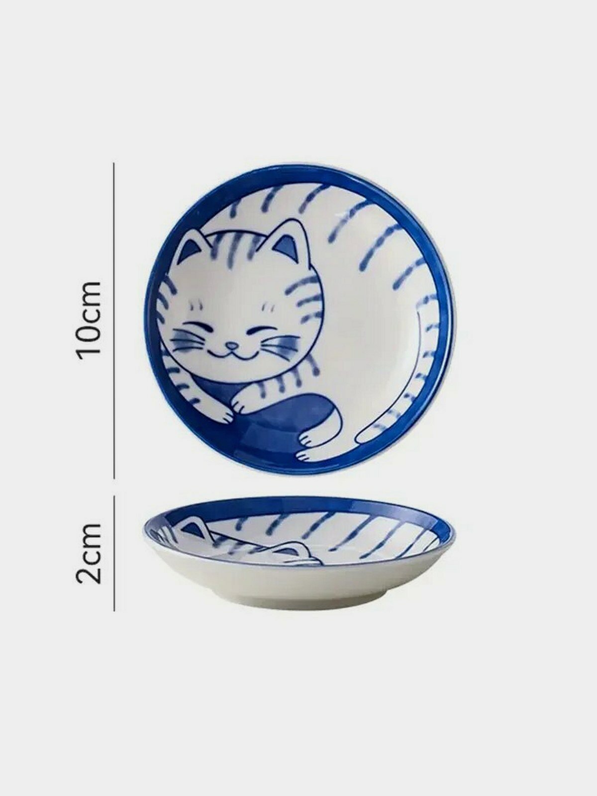 Керамическая тарелка DIVEDEER с рисунком Lucky Cat 10 см, Синий
