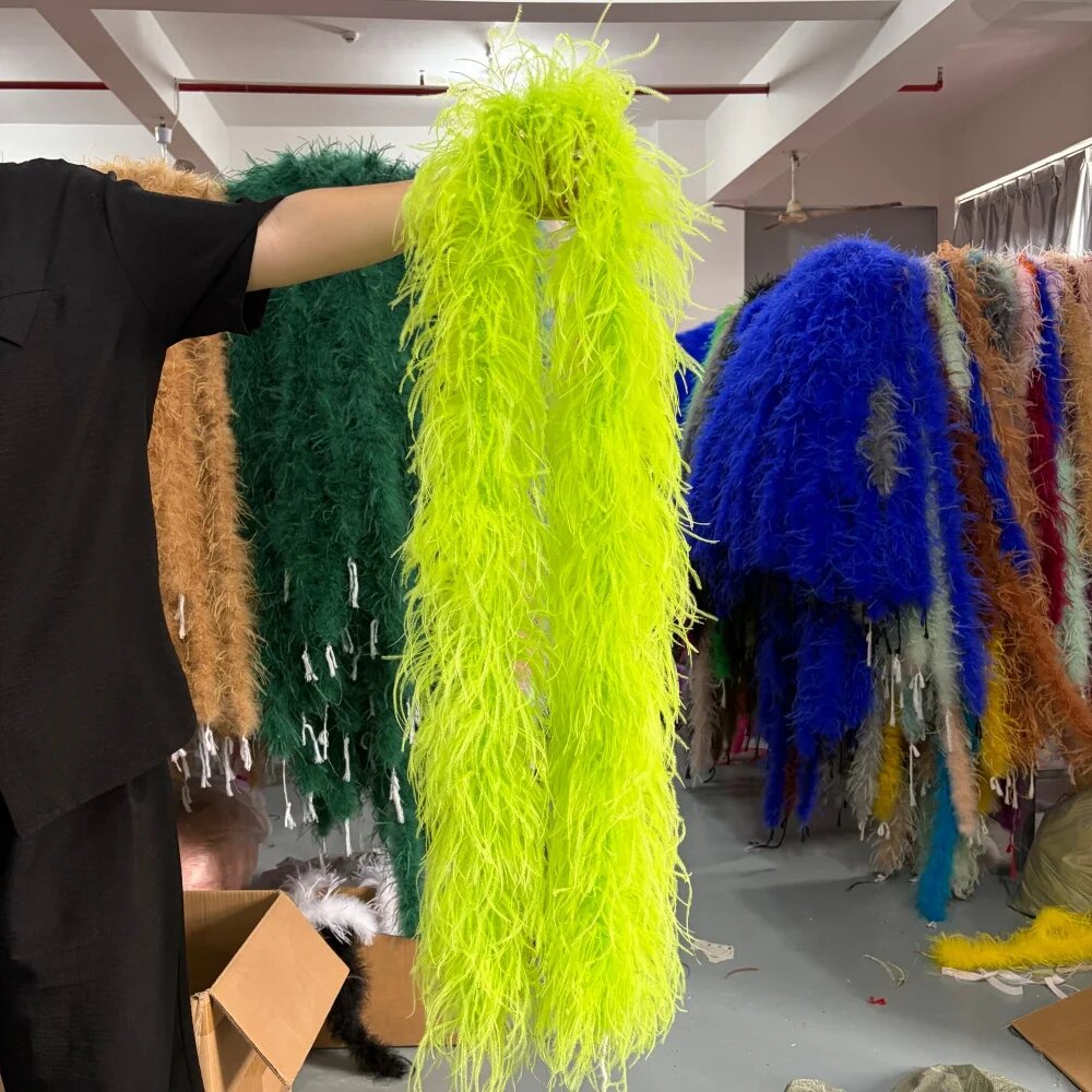 Боа из страусиных перьев, зеленый, 2 метра, 10Ply