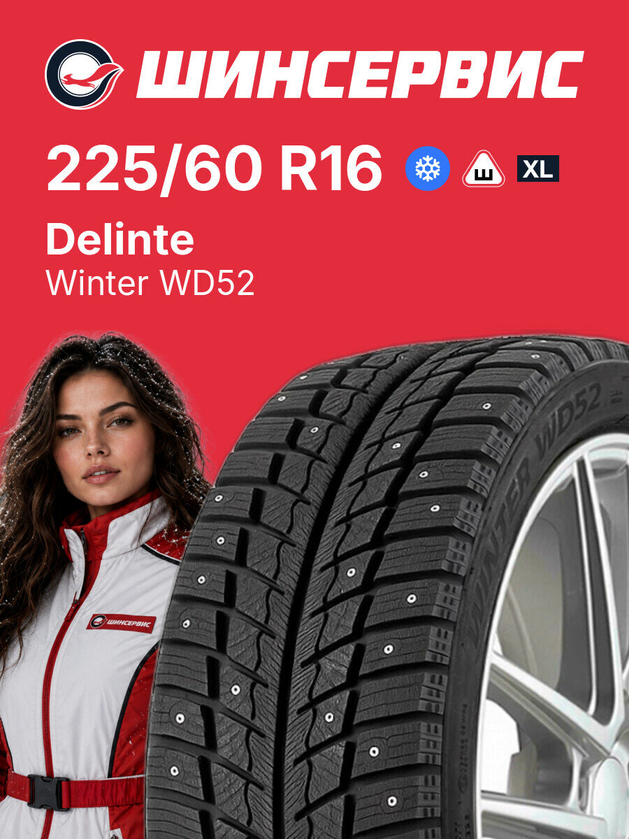 Зимняя шипованная шина Delinte Winter WD52 225/60 R16 102 T, зимняя автомобильная резина