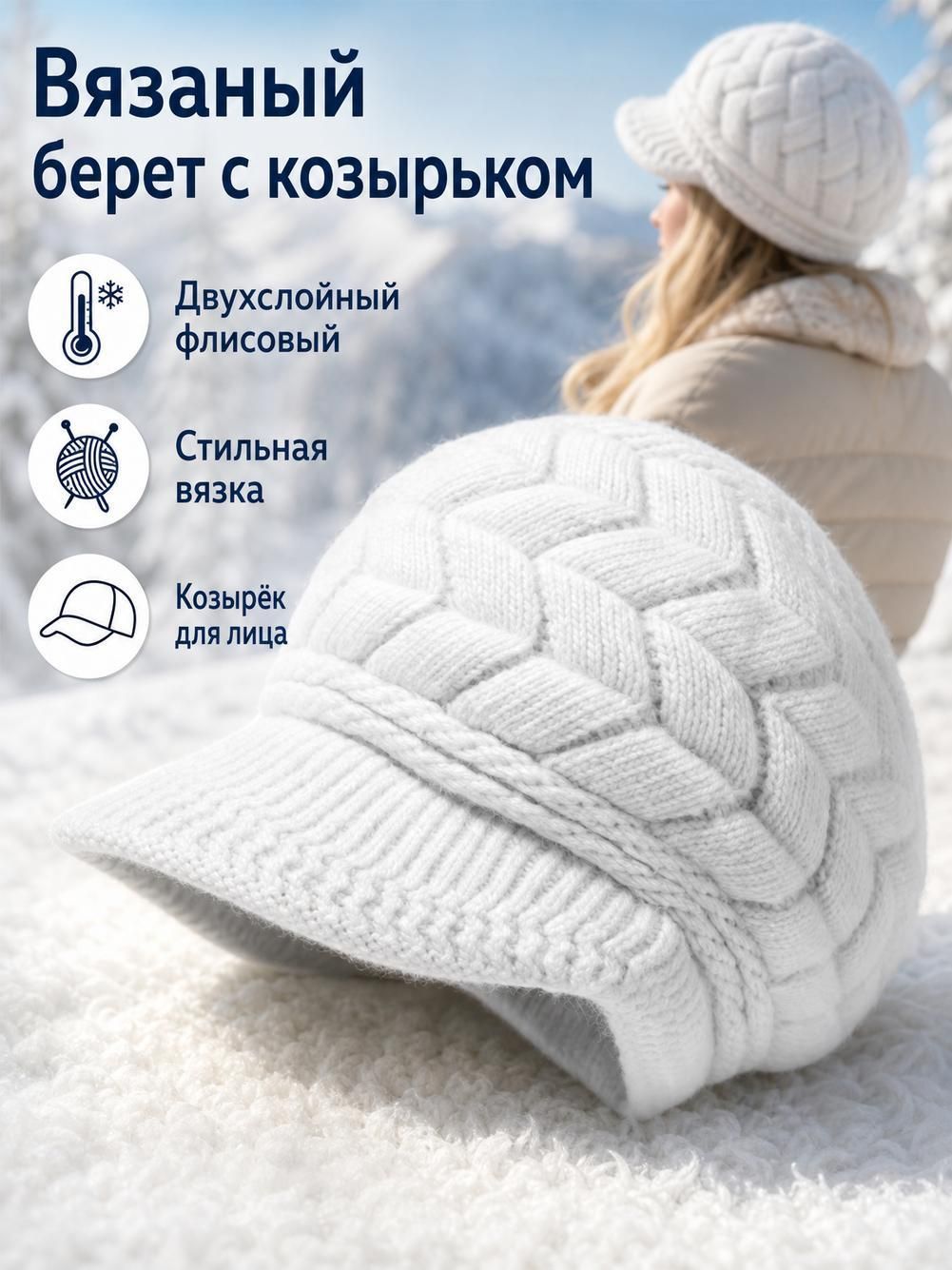 Шапка Базовая коллекция для мужчин, размер универсальный, белый