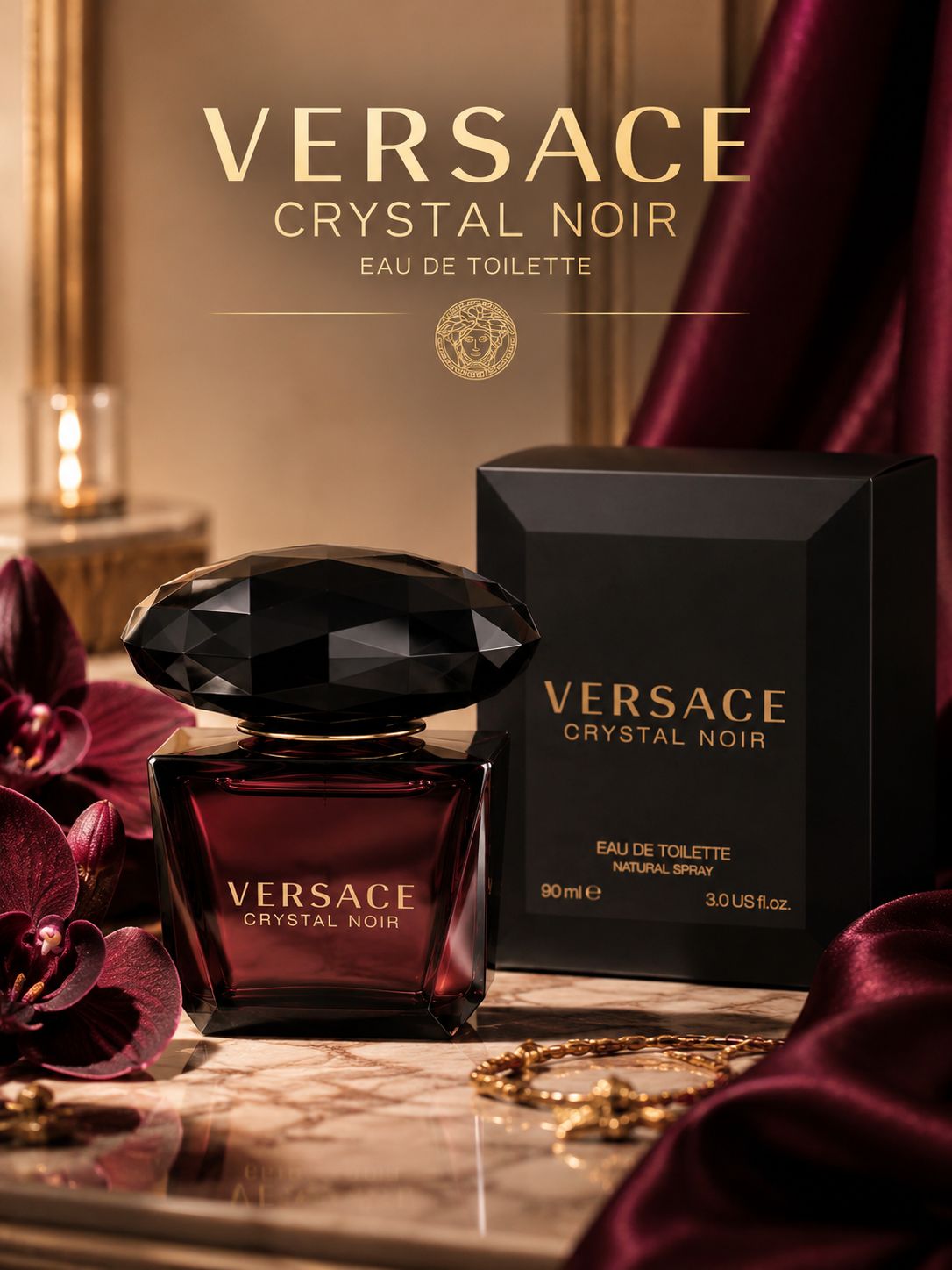 Туалетная вода VERSACE Crystal Noir 90 мл. Парфюмерная вода женская Версачи Кристал Нуар