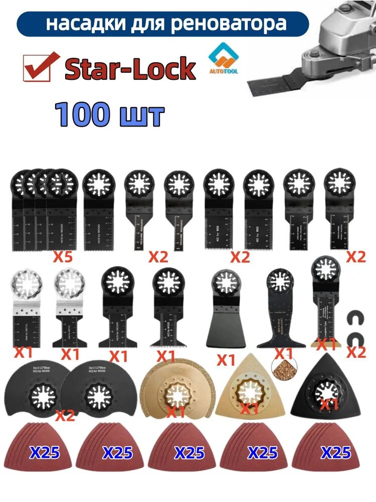 Набор насадок для реноватора, Starlock совместим с Bosch/Fein/Makita, 100 шт
