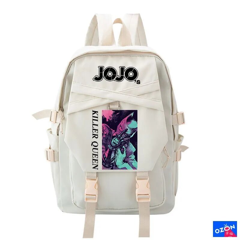 Рюкзак школьный с принтом JoJo's Bizarre Adventure Killer Queen, белый, нейлон