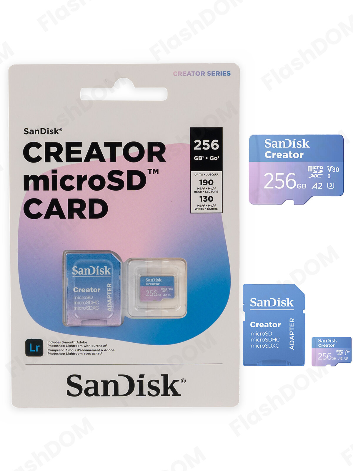 Карта памяти SanDisk Creator microSDXC 256 ГБ Class 10 UHS-I V30 A2, 190/130 Мб/с + SD адаптер