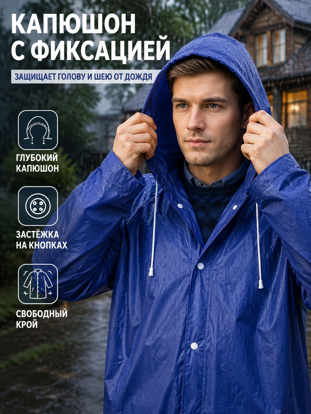 Плащ-дождевик Базовая коллекция, размер OneSize, синий — фото 1