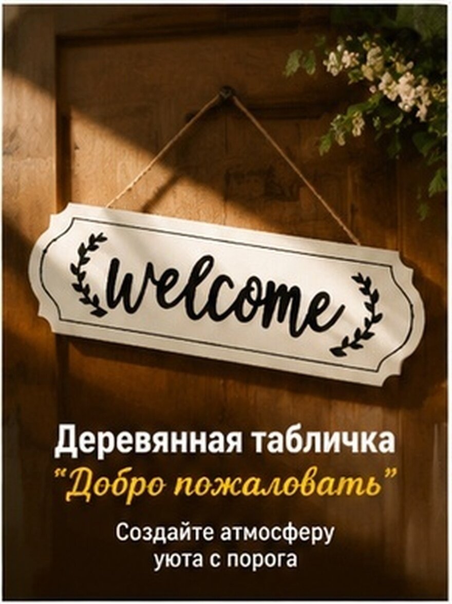 Деревянная вывеска приветствия белая для оформления входной двери