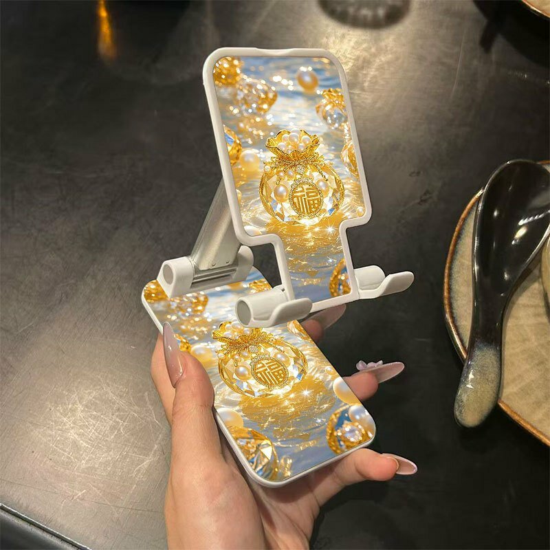Универсальная портативная подставка для смартфонов и планшетов с регулируемой высотой и выдвижной конструкцией, золотистый цвет с перламутровым отливом
