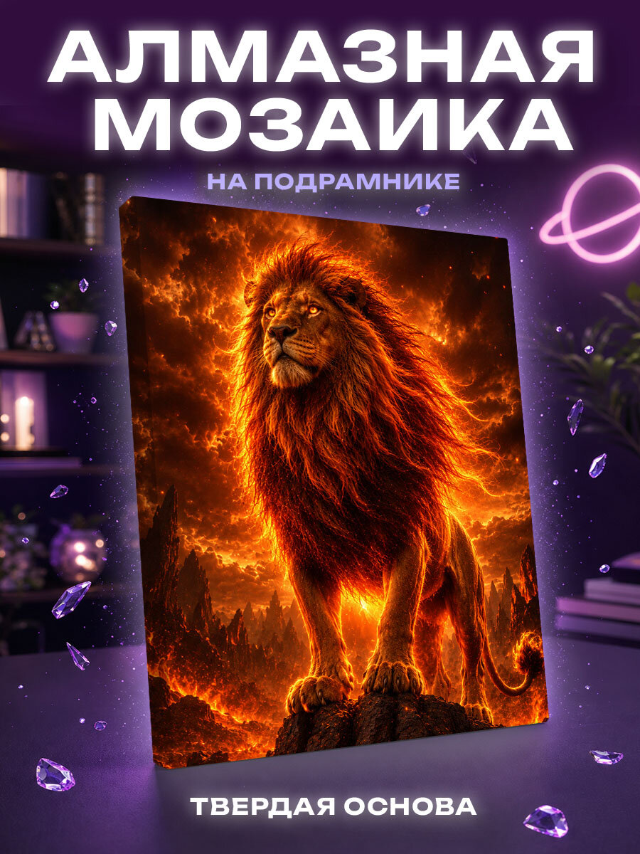 Алмазная мозаика Огненный лев дух вулкана