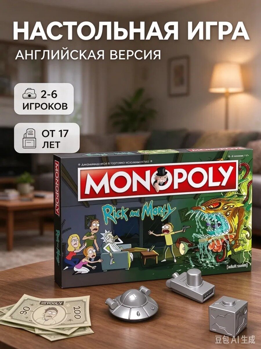 Настольная игра Монополия экономическая ходилка английская версия для компании 2-6 игроков