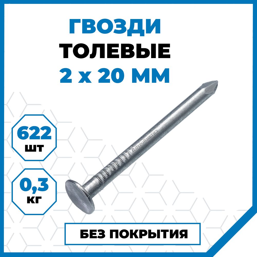 Гвозди Стройметиз толевые 2х20, сталь, без покрытия, 300 гр. (622 шт.)