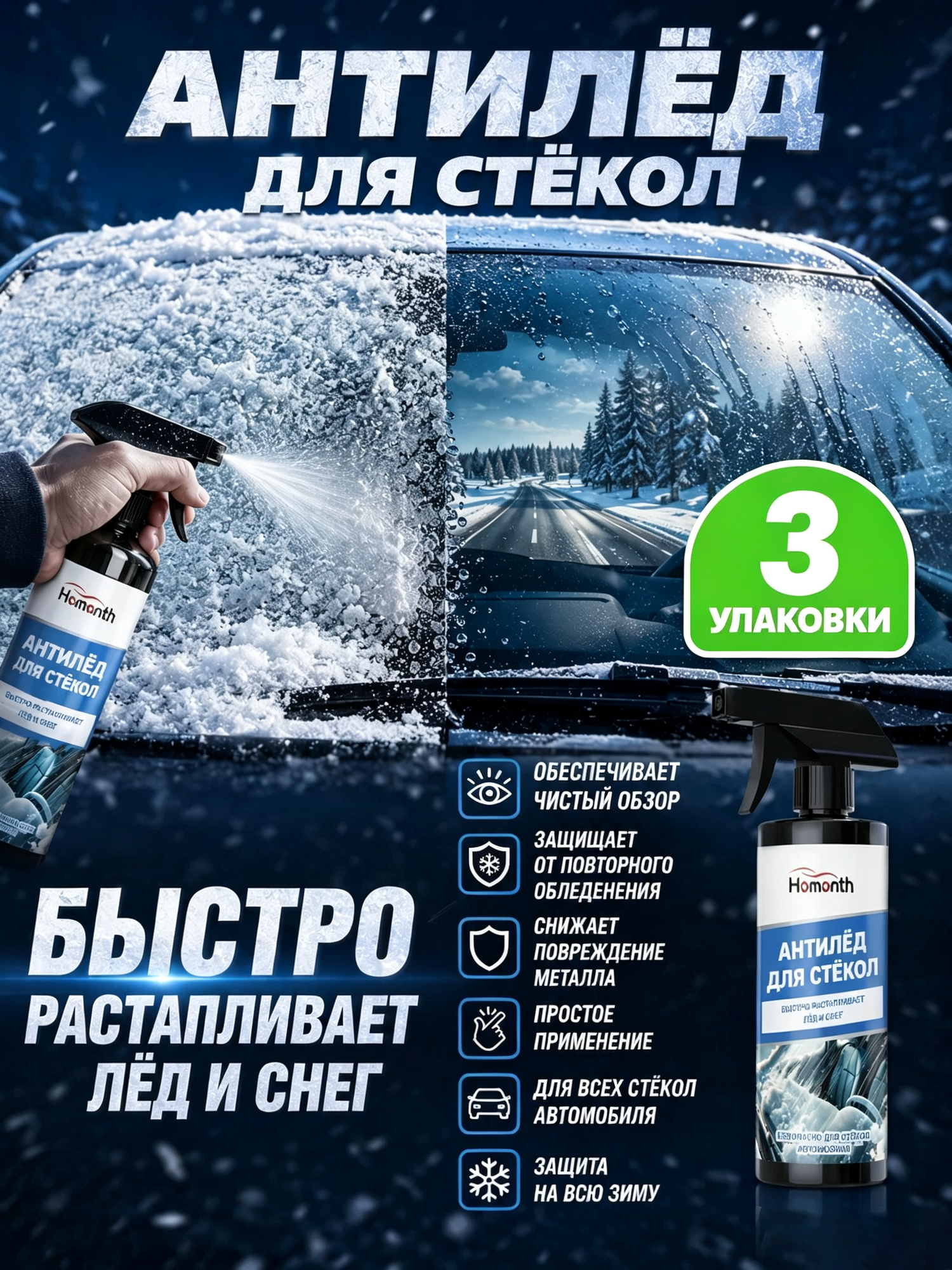 Распылитель противогололедного средства для автомобильных стекол и замков，3штуки