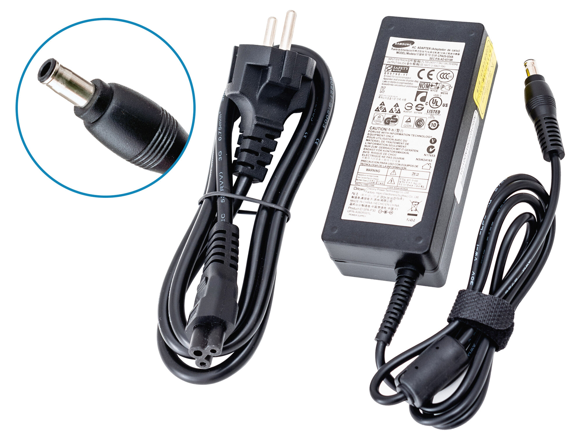 Блок питания для ноутбука Samsung 19V, 3.16A, 60W (штекер 5.5х3.0) для NP300E5A NP300E5C, NP305E5A NP305V5A, N150 NC10 NC110, R519 R520 R528