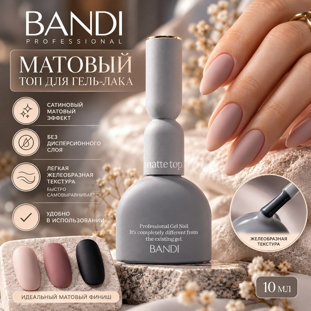 BANDI MATTE TOP GEL Верхнее покрытие с матовым эффектом 10 мл