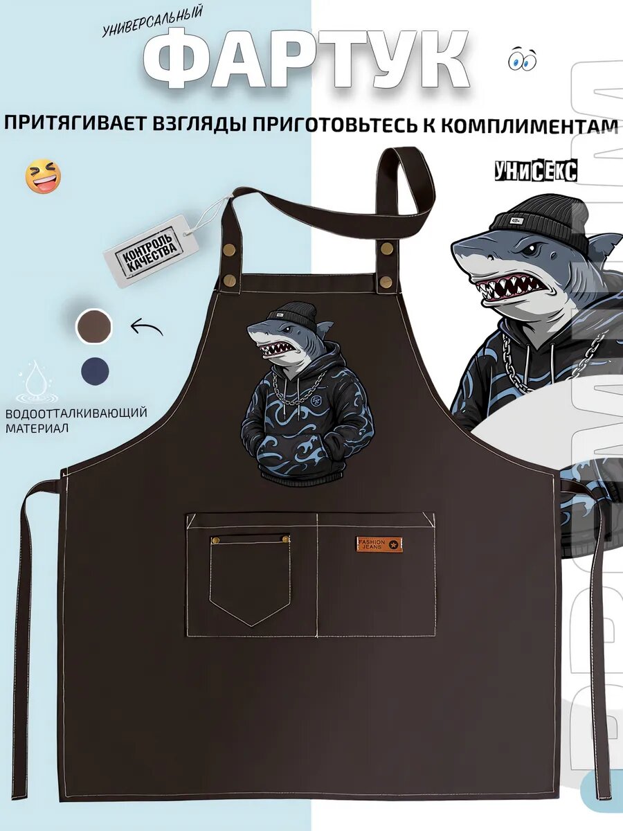 Фартук Акула Shark LLZAMED уличный хип-хоп кухонный с принтом универсальный