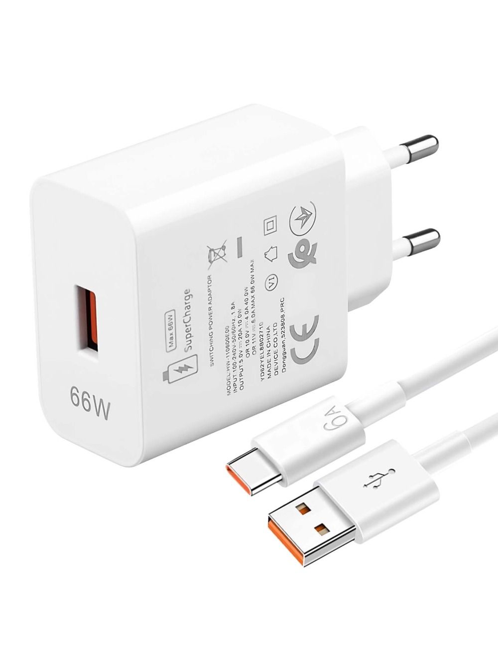 Быстрая зарядка USB-C адаптер 66 ватт с кабелем 6 ампер 2 метра для Honor Huawei