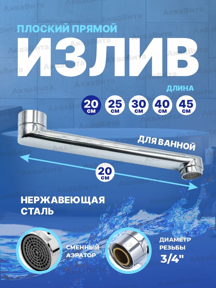 Излив для смесителя в ванной (20 см, Thermofix, нержавеющая сталь ) / излив для ванной